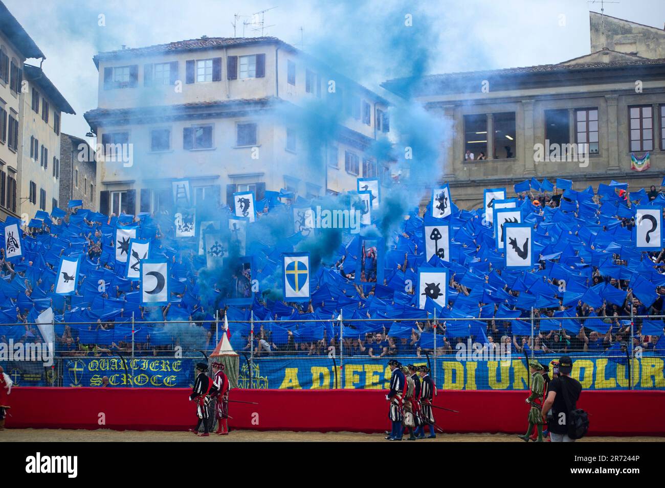 FLORENCE, ITALY, JUNE 10th - Supporters of Santa Croce (blue team ...