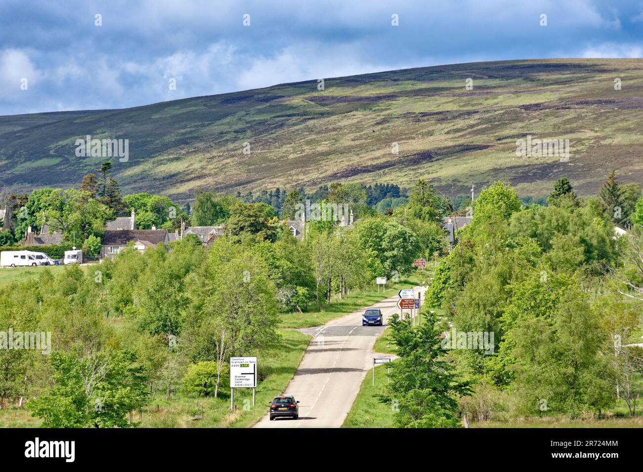 Tomintoul Moray Scotland the village in early summer with road signs to ...