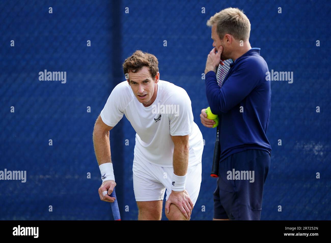 Andy Murray trains on a practice court during day one of the Rothesay ...