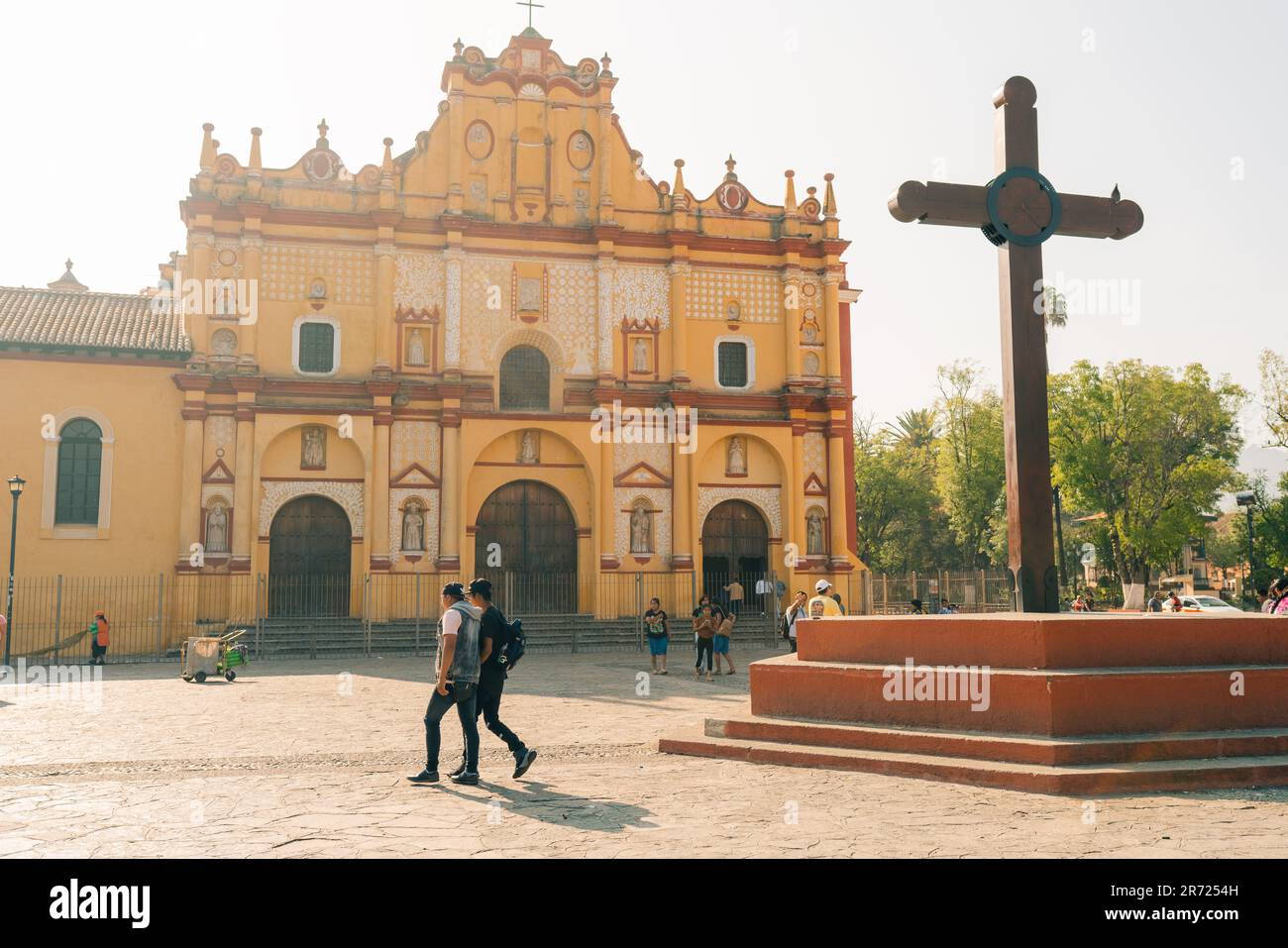 Christian cross in front of Catedral de San Cristobal de las Casas ...