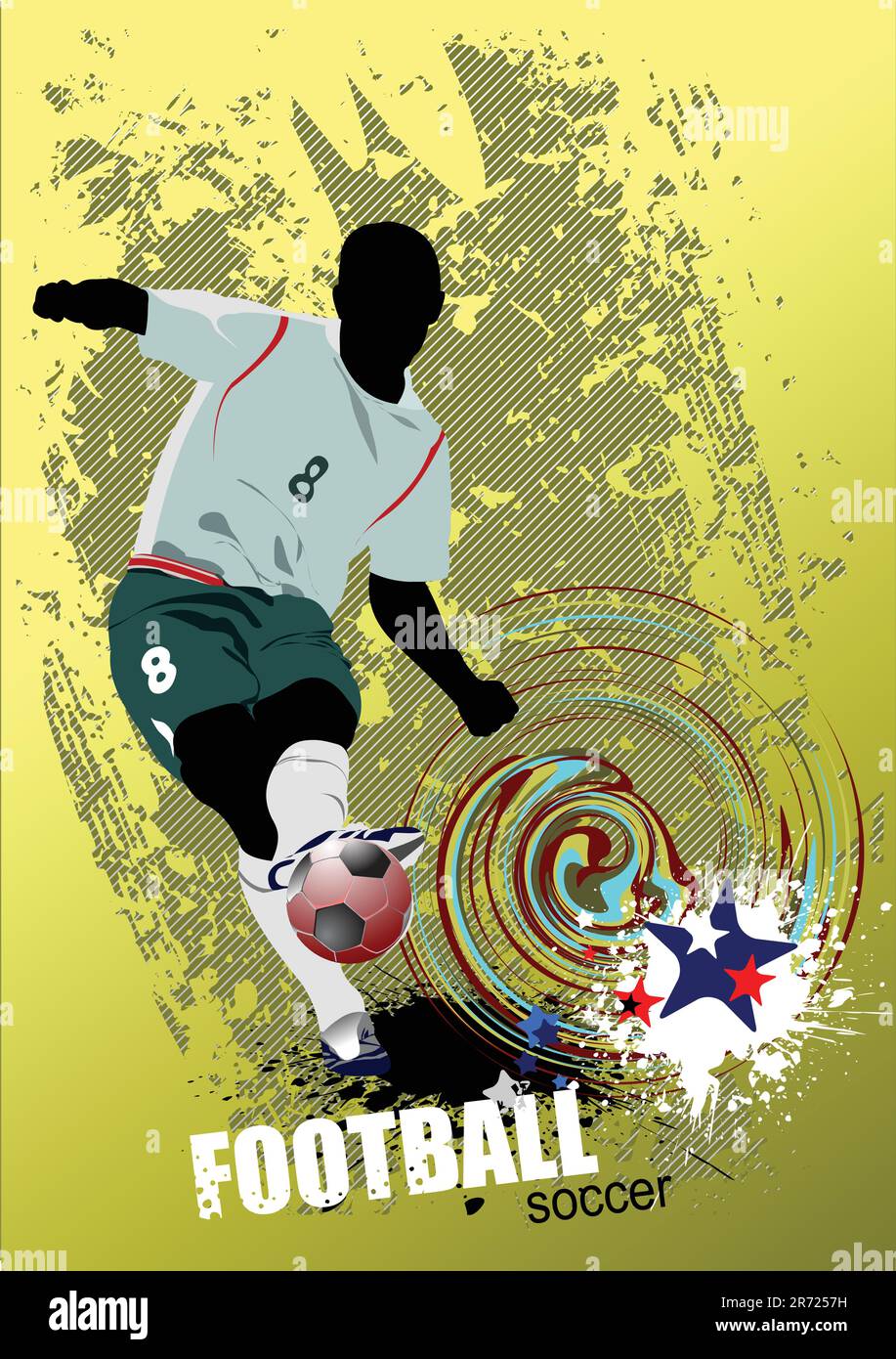 Grunge style Poster Soccer football player. Colored Vector illustration ...