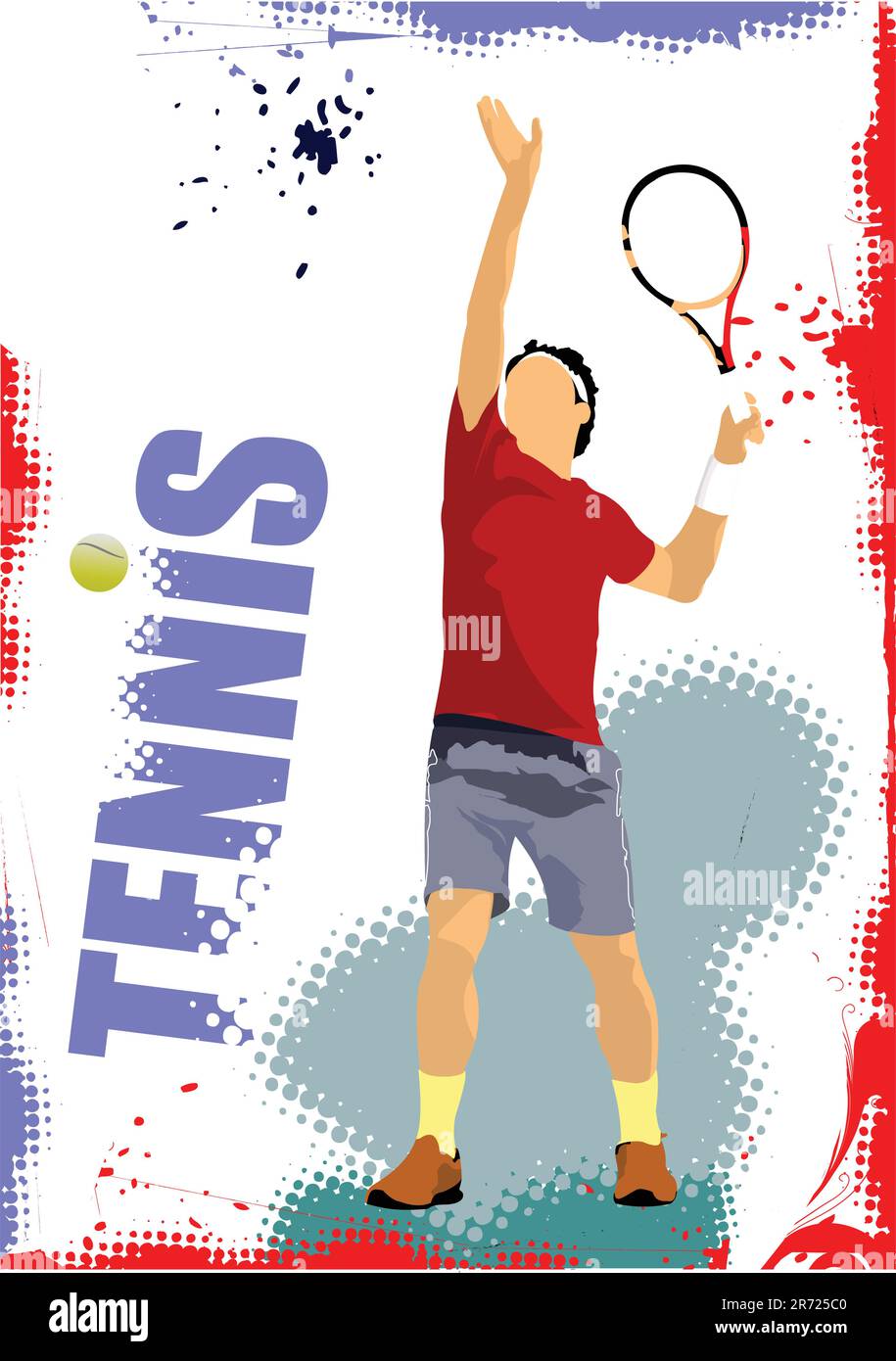 Tennis player poster. Colored Vector illustration for designers Stock ...