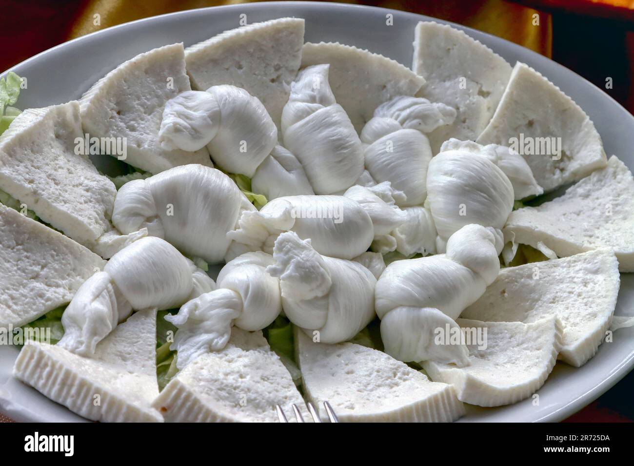 Tray of knots, a type of Apulian mozzarella and primo sale cheese ...