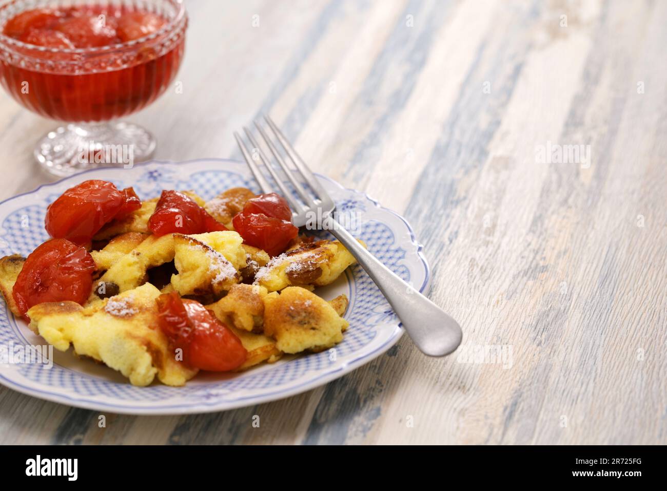 Kaiserschmarren mit Pflaumenkompott, Austrian fluffy scrambled pancake ...