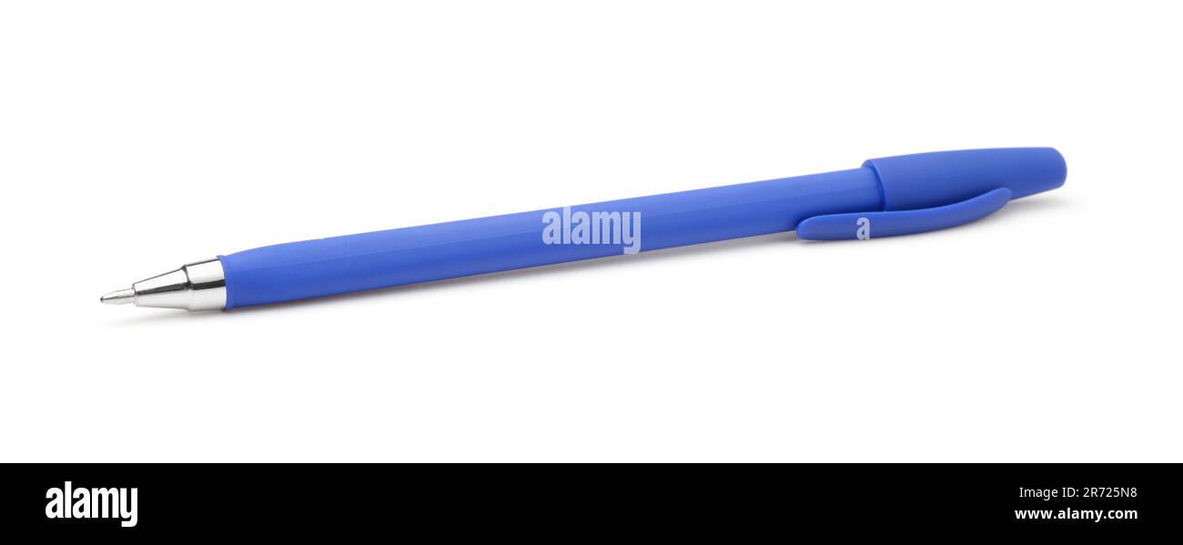 New blue modern ballpoint pen isolated on white Stock Photo - Alamy