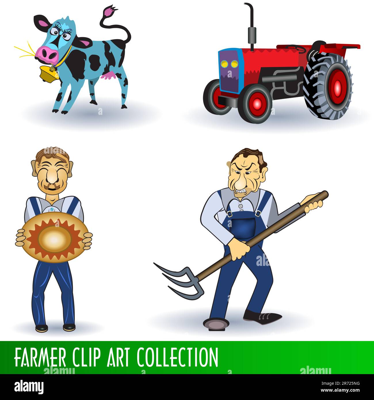 A collection of two different farmers, a cow and a tractor Stock Vector ...