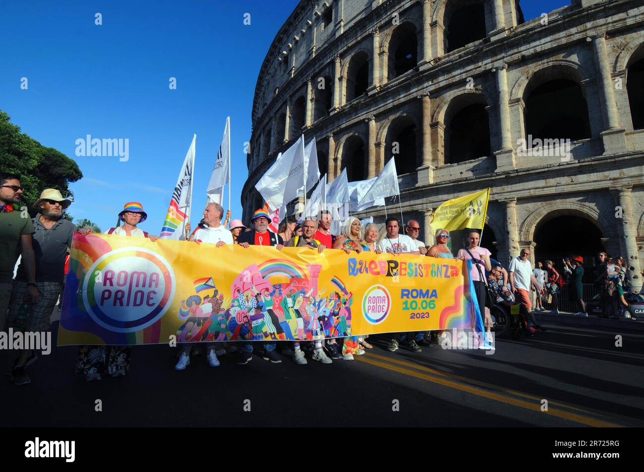Italy, Rome, June 10, 2023 : People march during the gay pride parade ...