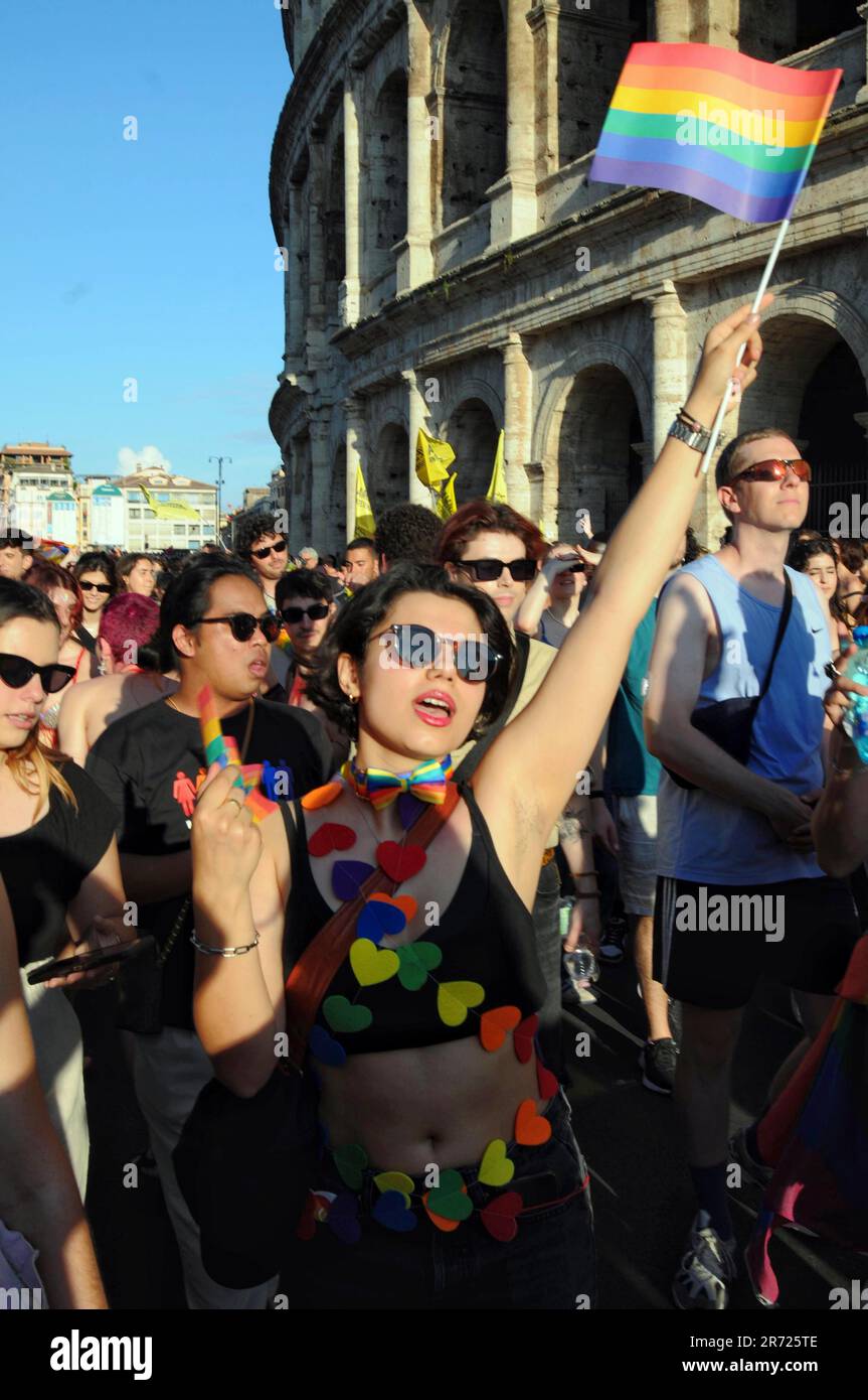 Italy, Rome, June 10, 2023 : People march during the gay pride parade ...