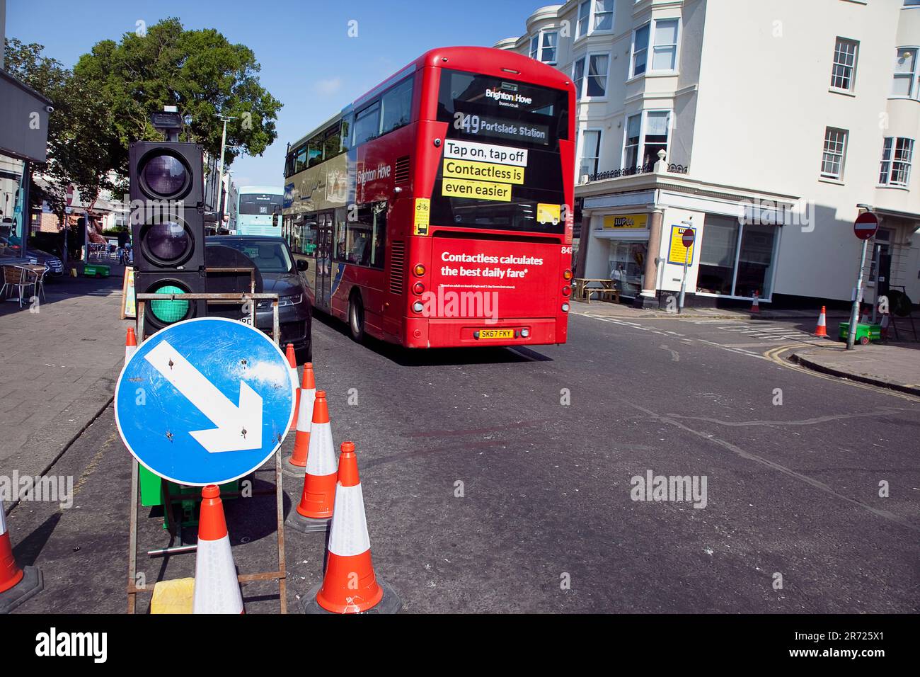 England, East Sussex, Brighton, Western Road, Traffic congestion caused ...