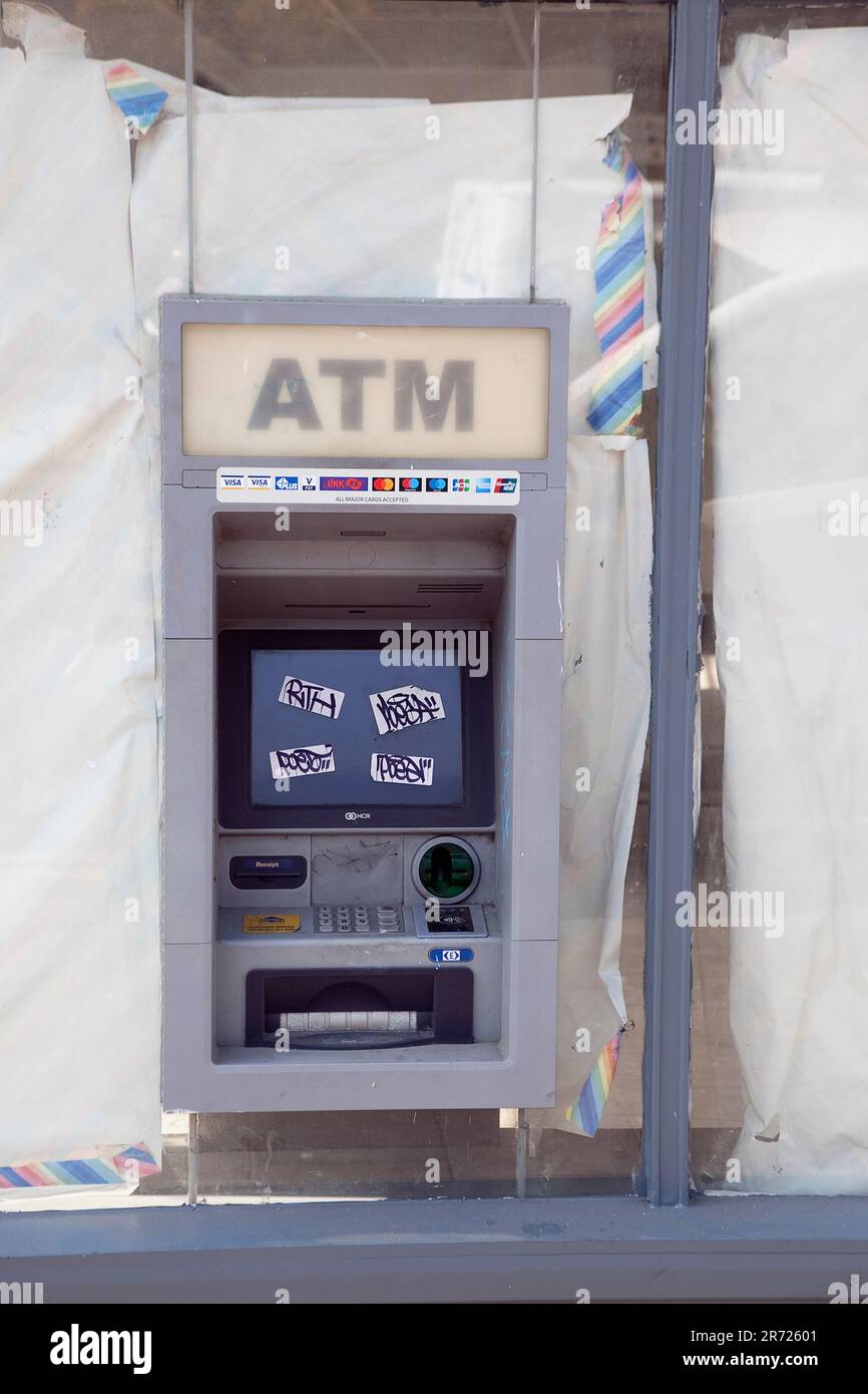 England, East Sussex, Brighton, Western Road disused cash point machine ...