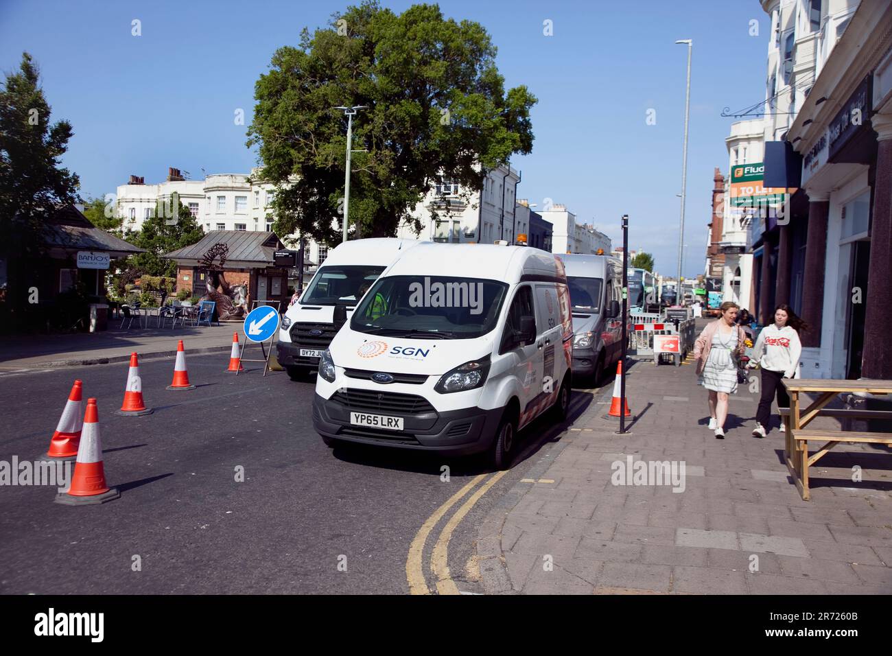 England, East Sussex, Brighton, Western Road, Traffic congestion caused ...