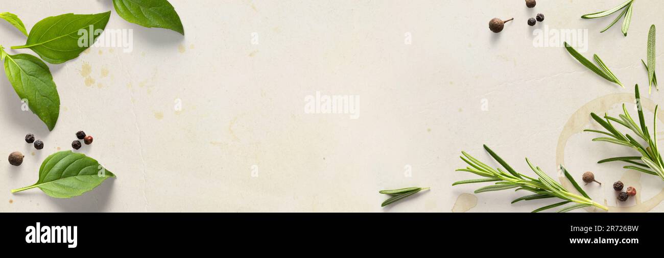 art cooking banner background; Italian herbs for home recipe Stock ...