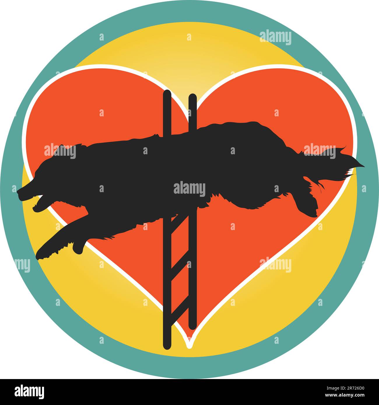 A silhouette of a Border Collie jumping a hurdle in an agility ...