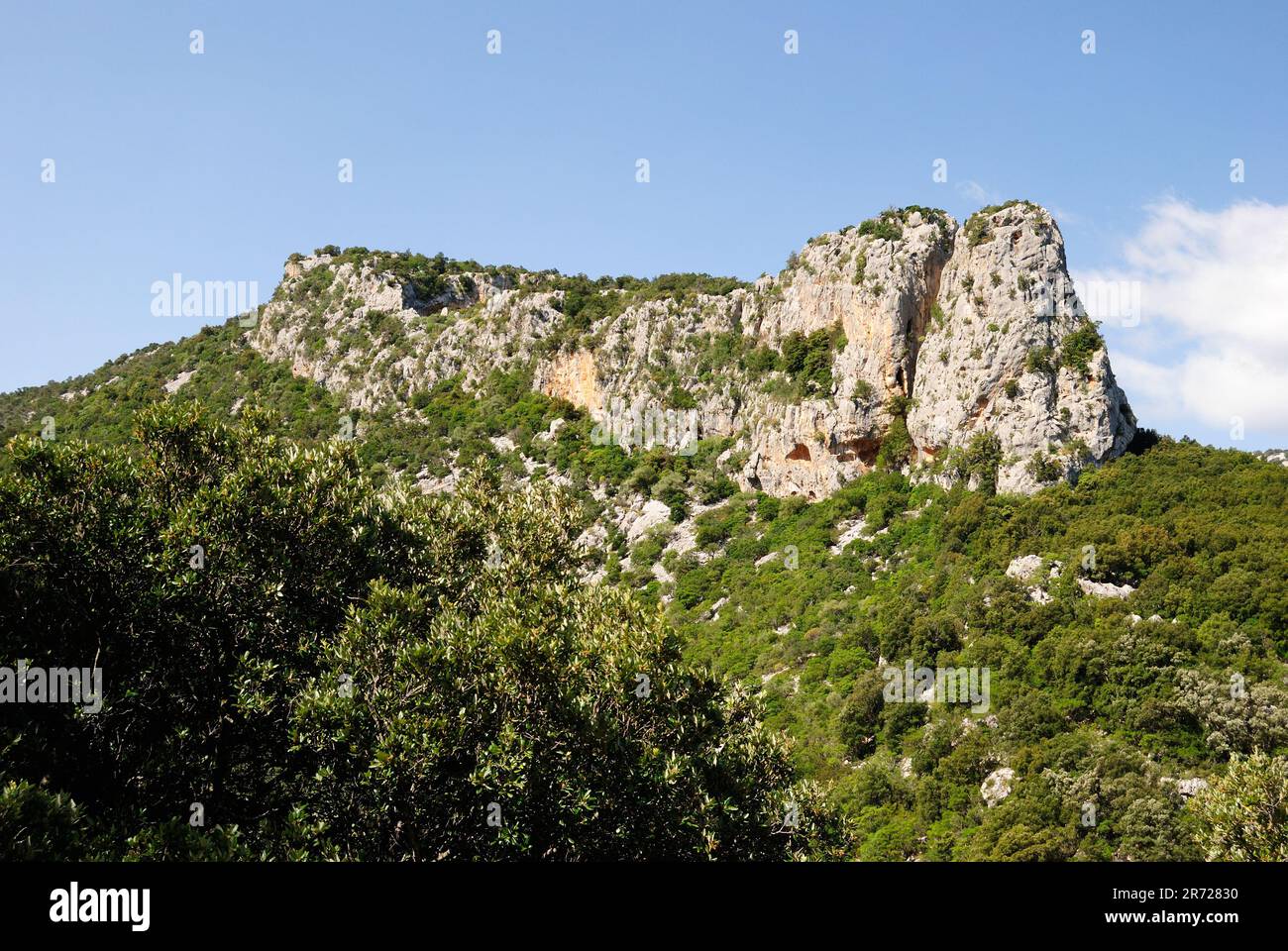 The path to old cuile Sas Traes, view of monte Tiscali Stock Photo - Alamy