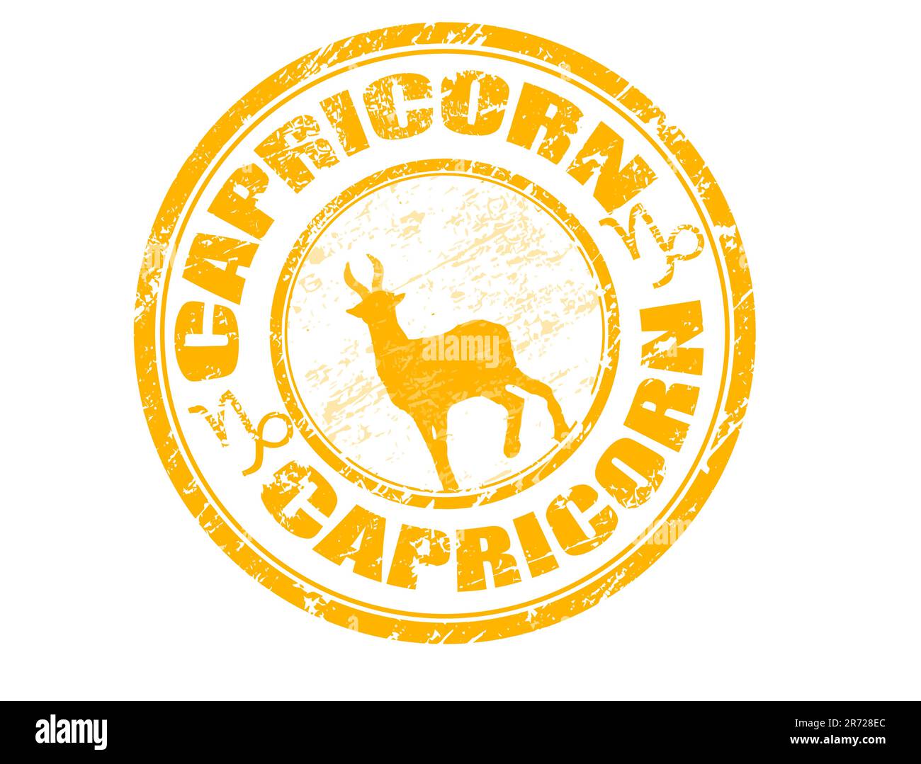 Yellow grunge rubber stamp with capricorn shape and the capricorn ...