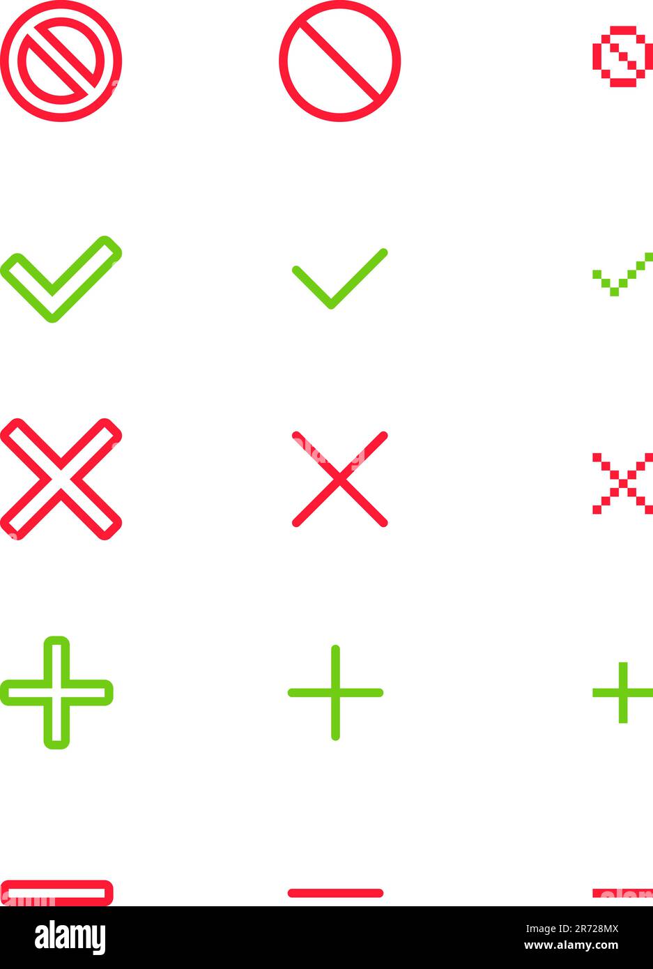 Abort, ok, add and two delete icons. Icons are aligned to pixel grid ...
