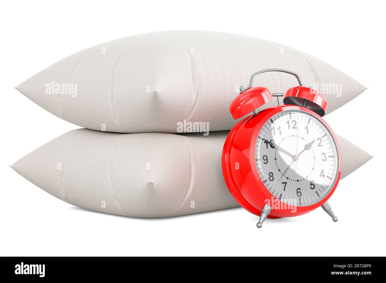 Pillows with alarm clock, 3D rendering isolated on white background ...