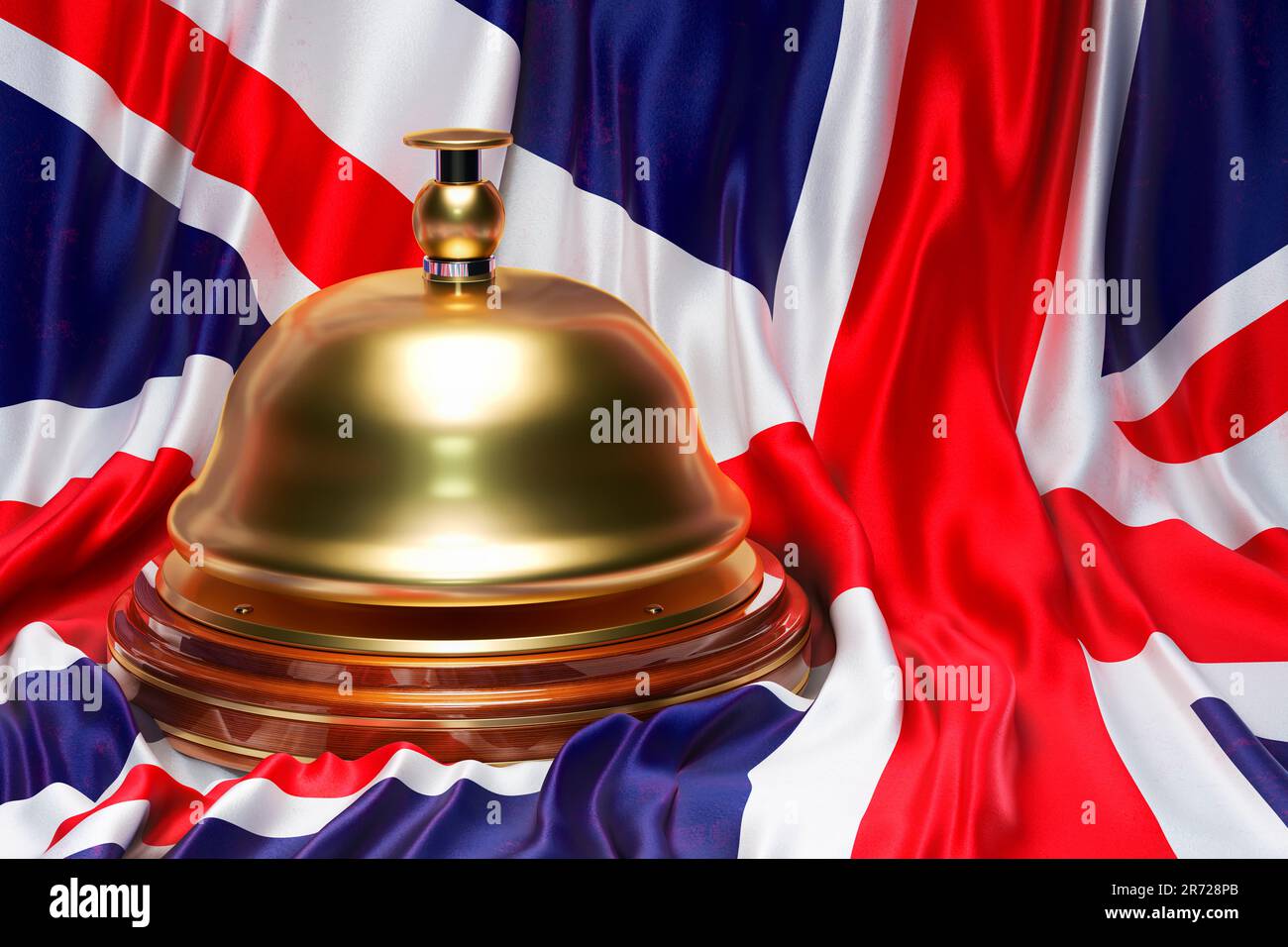 Reception bell on the British flag backdrop, 3D rendering Stock Photo ...
