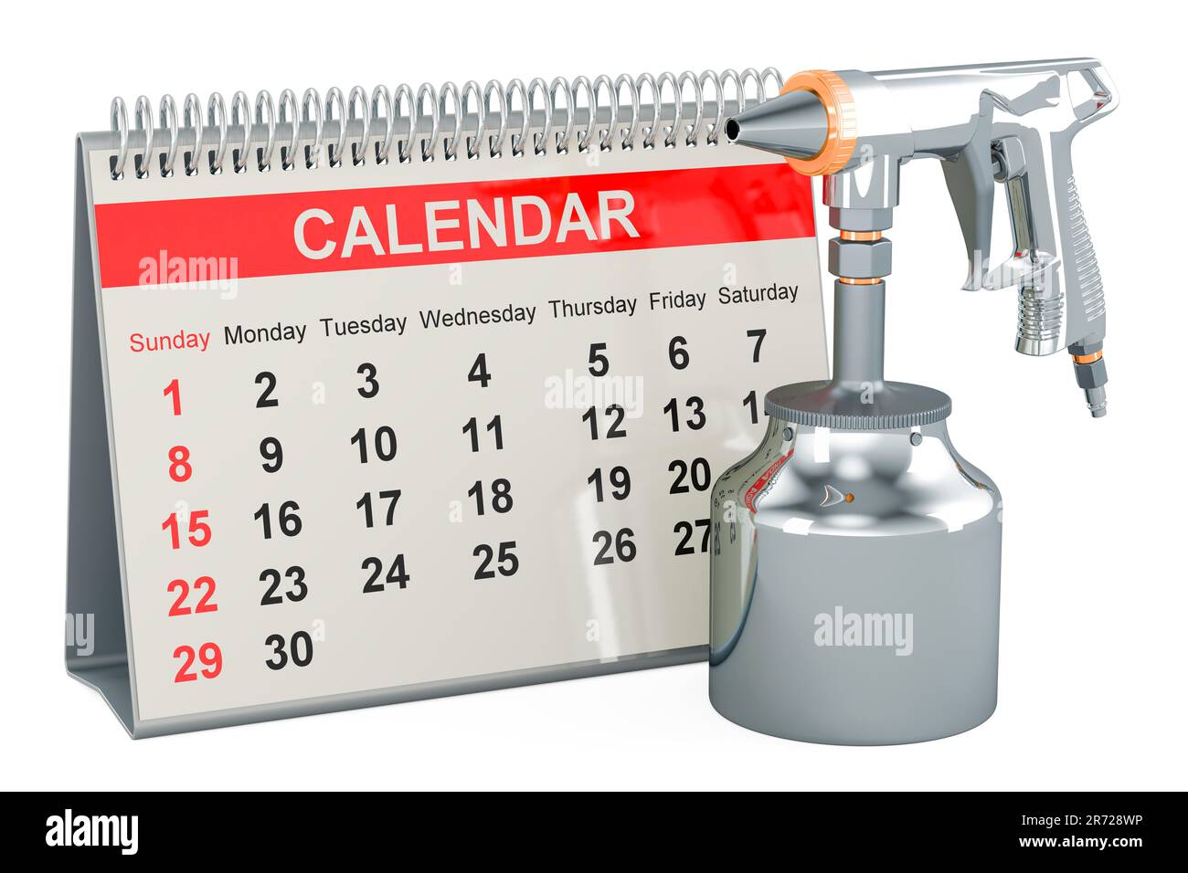 Portable Sand Blaster Gun with desk calendar, 3D rendering isolated on ...