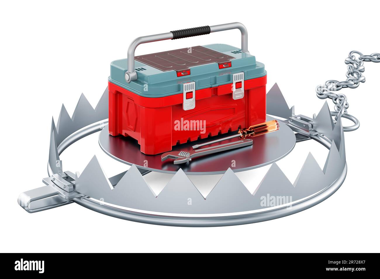 Toolbox inside bear trap, 3D rendering isolated on white background ...