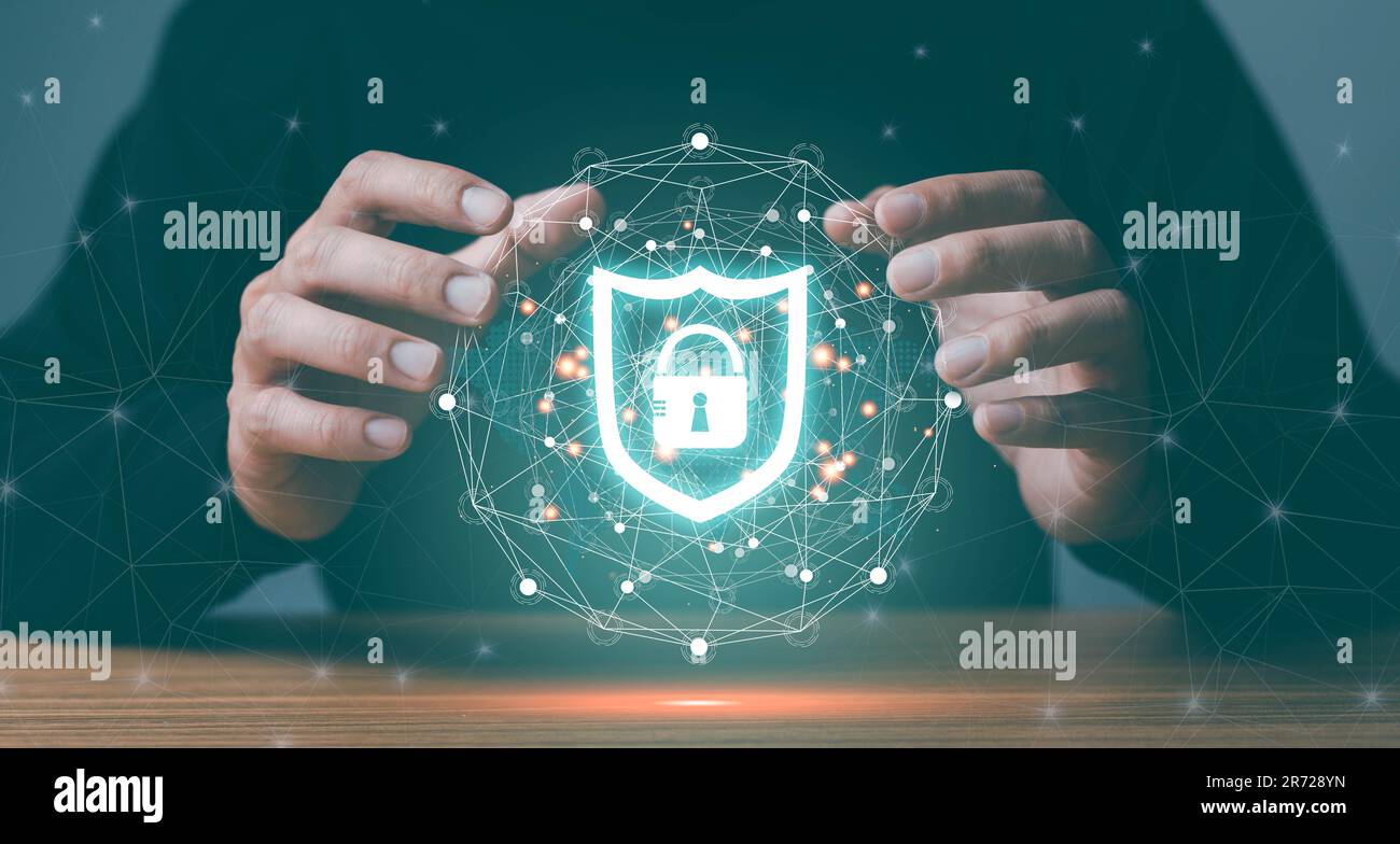 Cyber security network. Padlock icon and internet technology networking ...