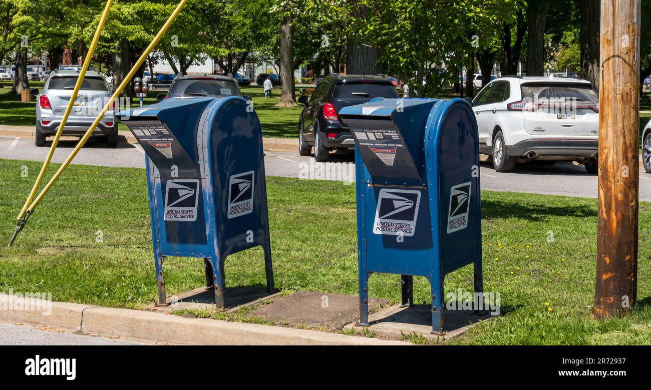 Two mailboxes on the side of the road in Franklin, Pennsylvania, USA ...