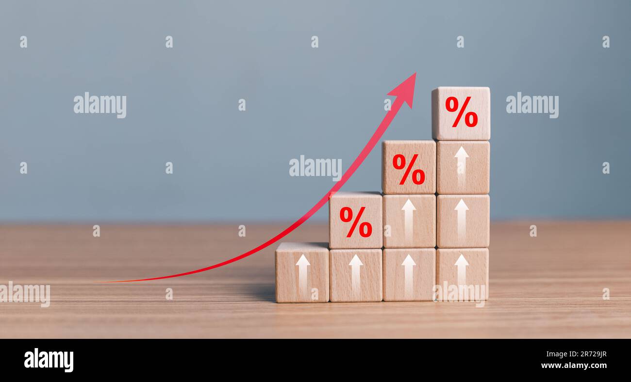 Interest rate financial and mortgage rates concept. Wooden blocks with ...