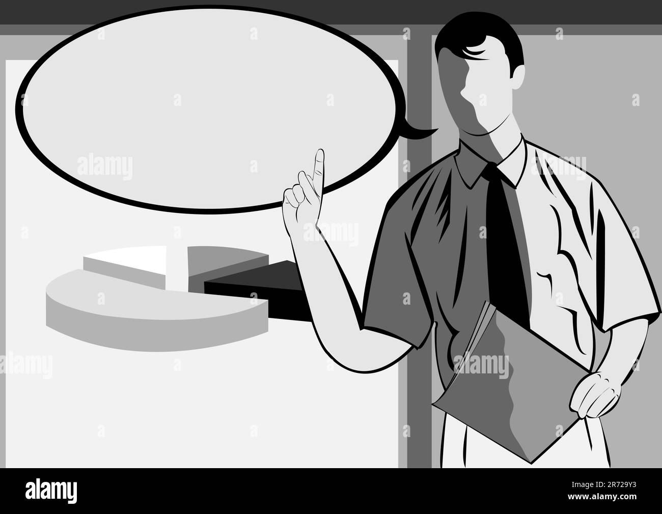 Vector illustration of a man giving a presentation with a comic book ...
