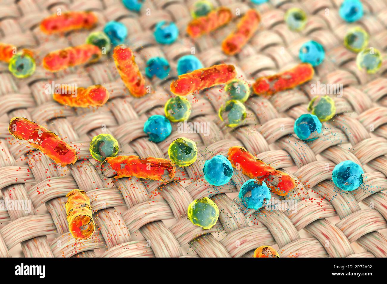 Destruction of bacteria on the surface of dirthy cloths, conceptual ...