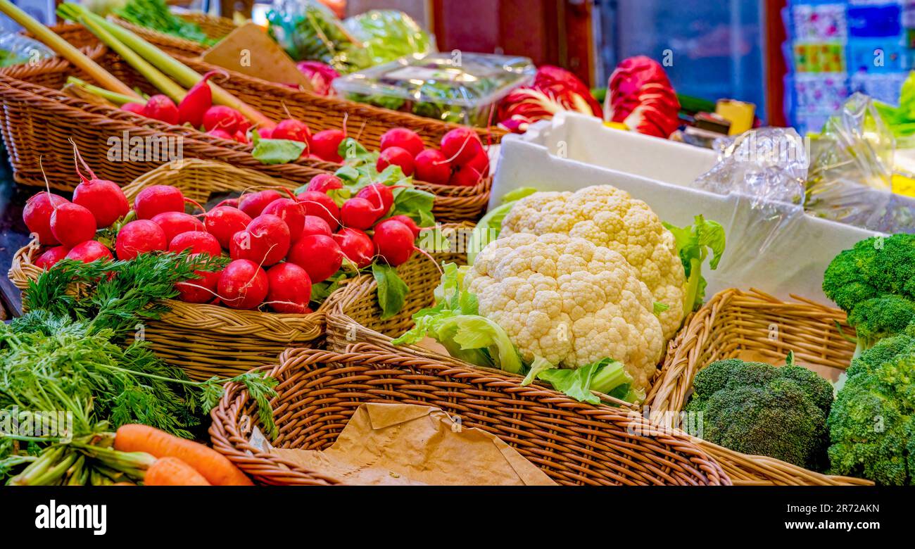 A market stall with various colorful varieties of vegetables Stock ...