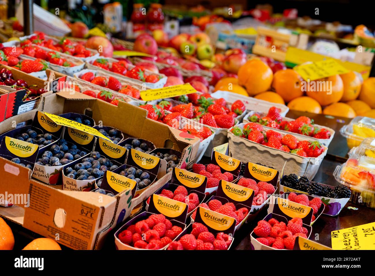 Berlin, Germany - May 13, 2020: A market stall with various colorful ...