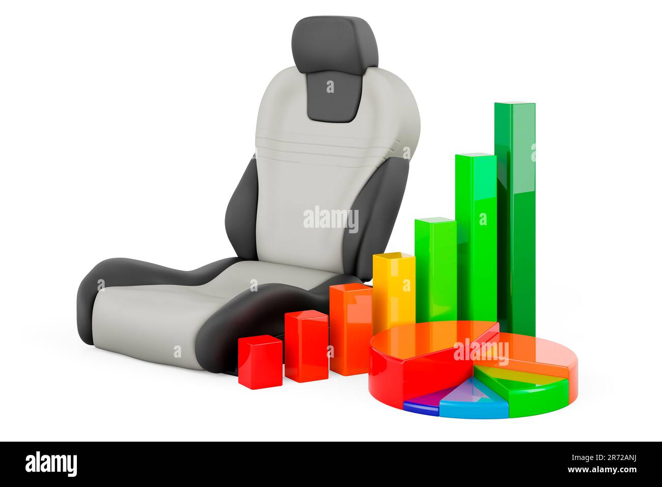 Leather bucket seat with growth bar graph and pie chart. 3D rendering ...