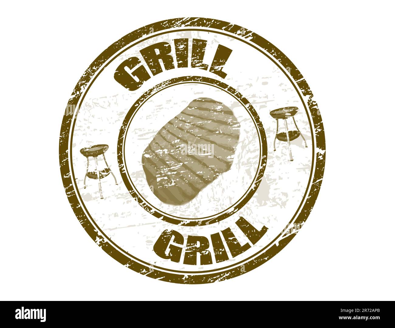 Grunge rubber stamp with steak shape and the text grill written inside ...