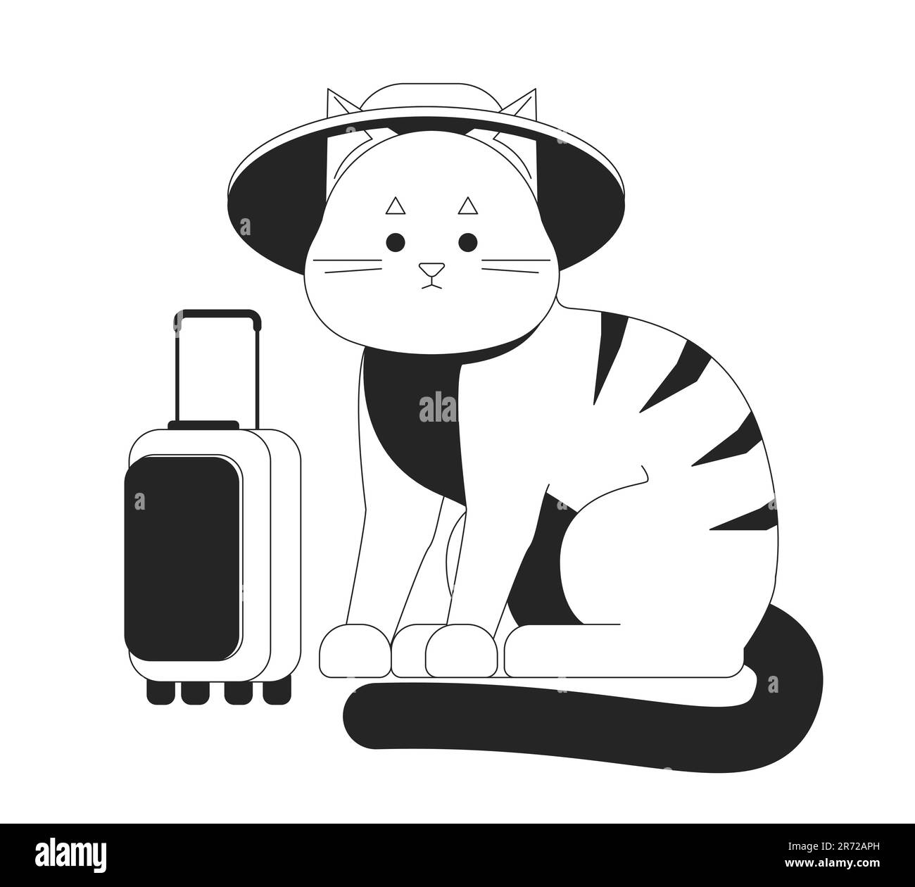 Cute cat traveler bw vector spot illustration Stock Vector Image & Art ...