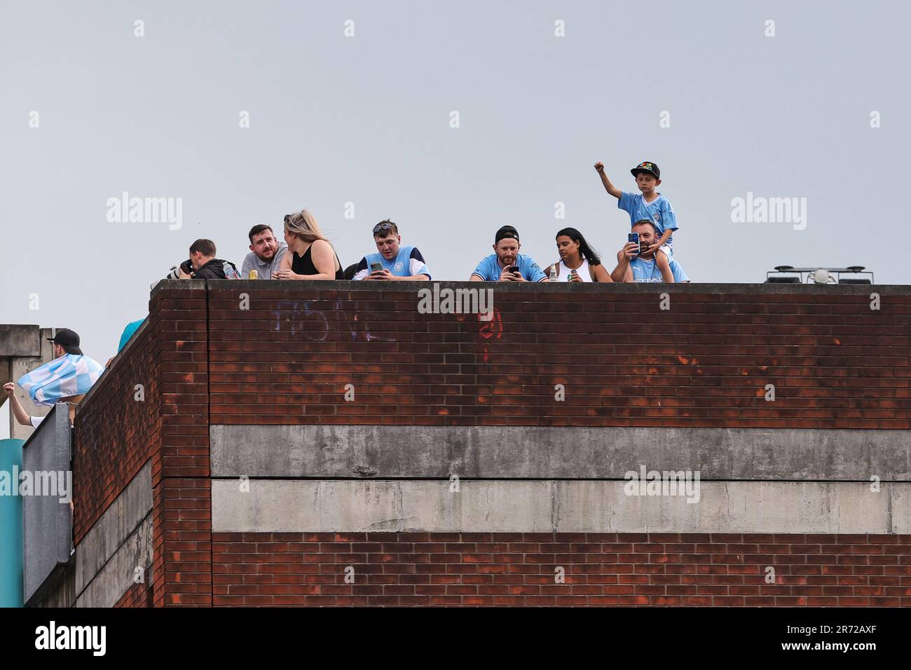 Manchester City fans on roof tops to watch the Manchester City's Treble ...