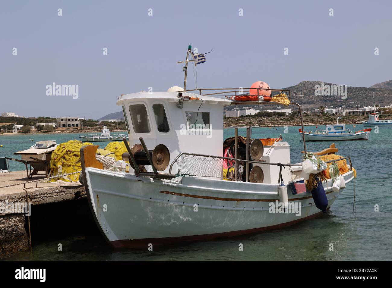 Fishing boat in the port of the Cyclades island of Antiparos --Greece ...