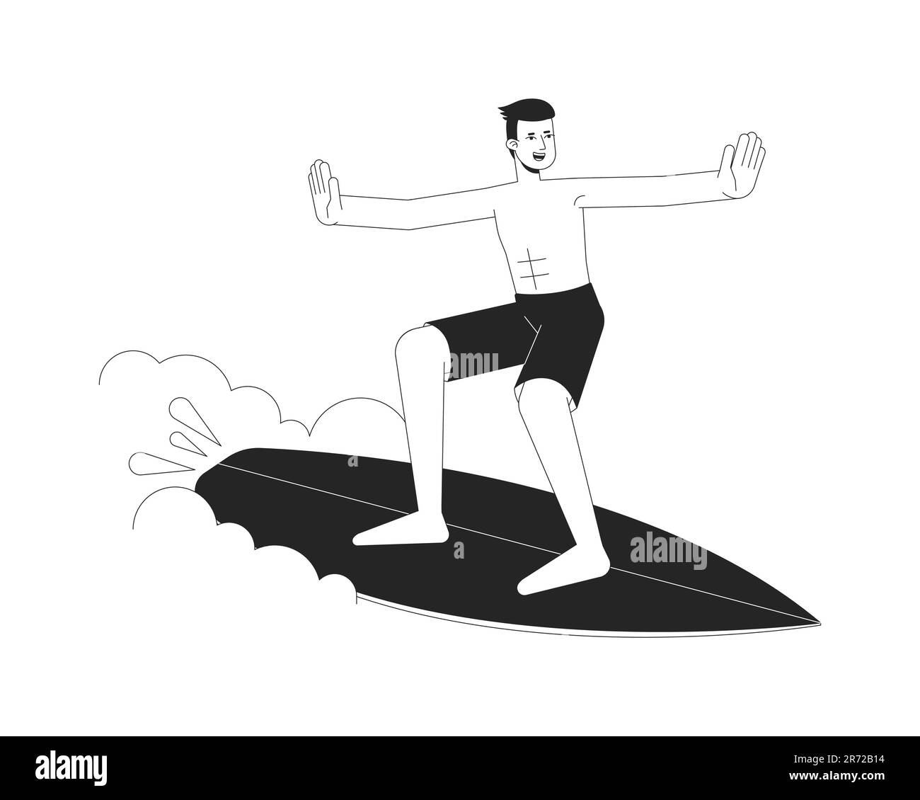 Surfer man on wave bw vector spot illustration Stock Vector Image & Art ...