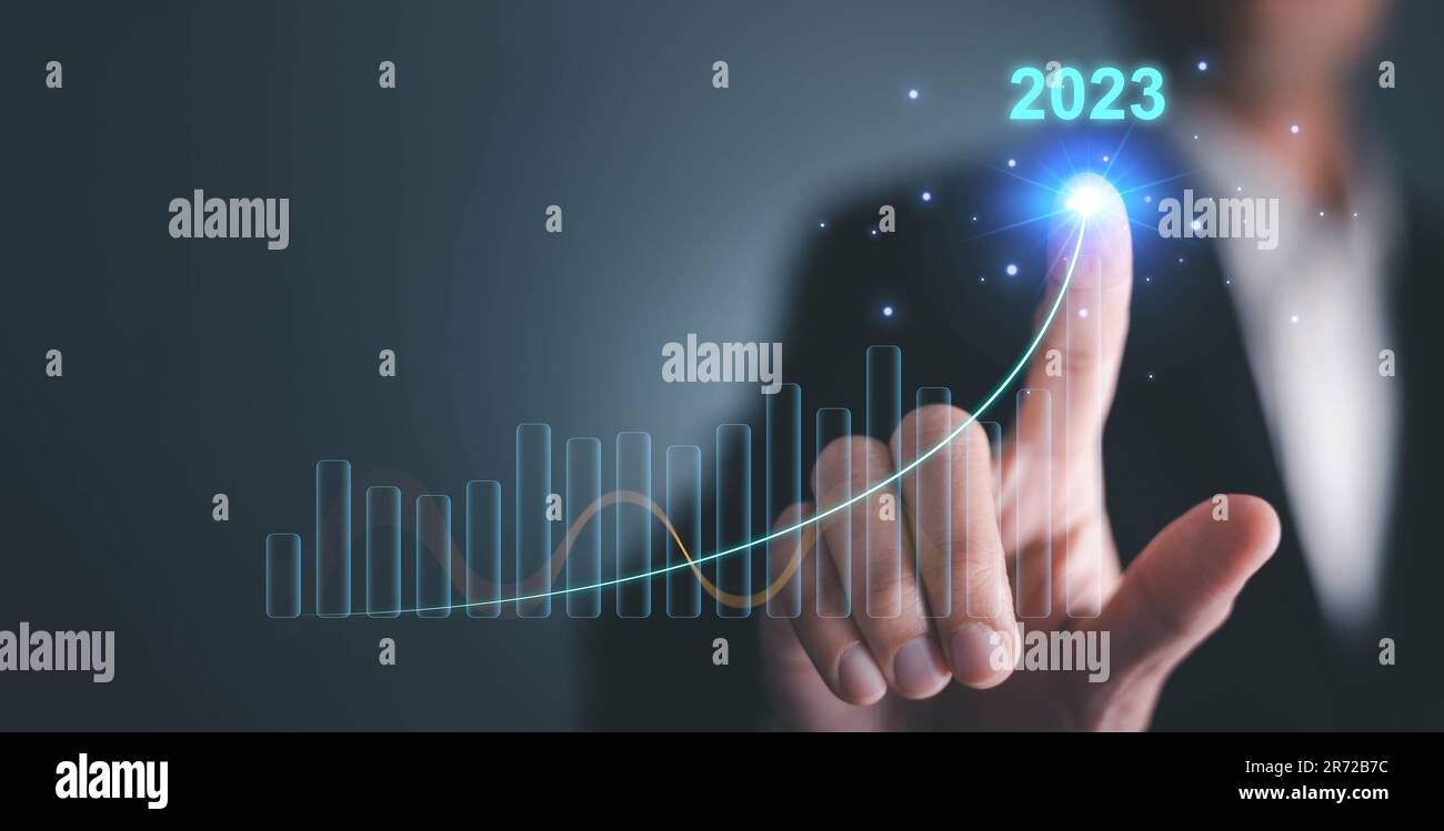 Growth and development chart of company in new year 2023. Planning, long term investment ...