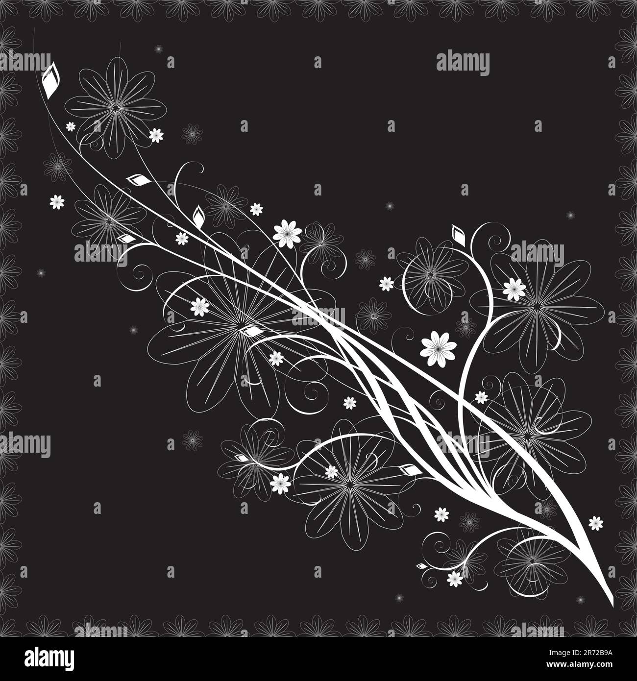 White flower pattern on black background Stock Vector Image & Art - Alamy