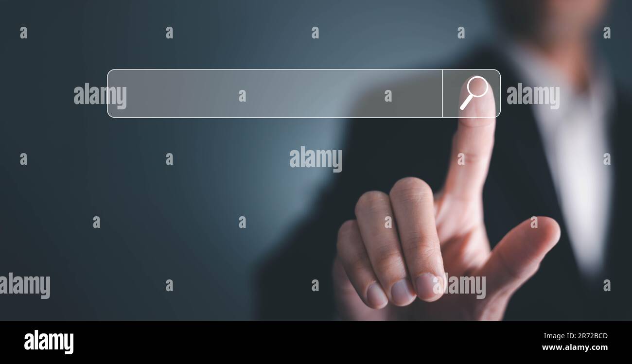 Data Search Technology Search Engine Optimization. man's hands are using a computer keyboard to ...