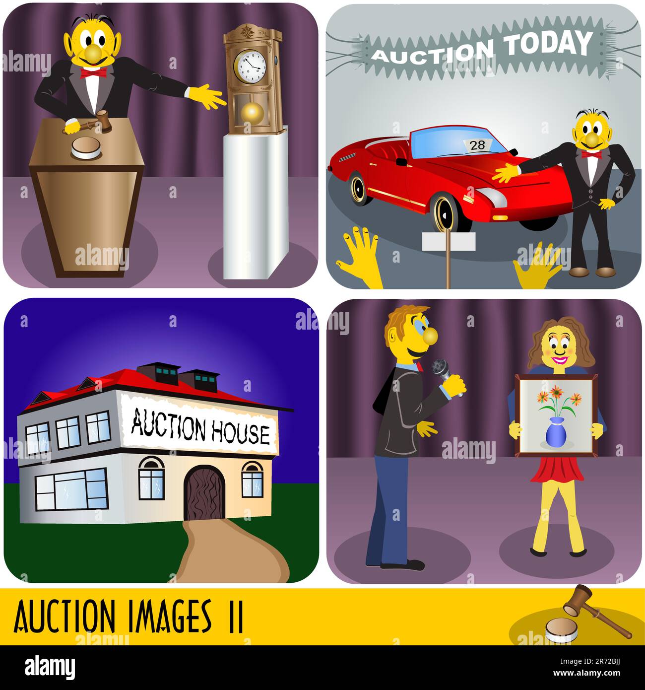 Illustration of four auction images, cartoon style Stock Vector Image ...