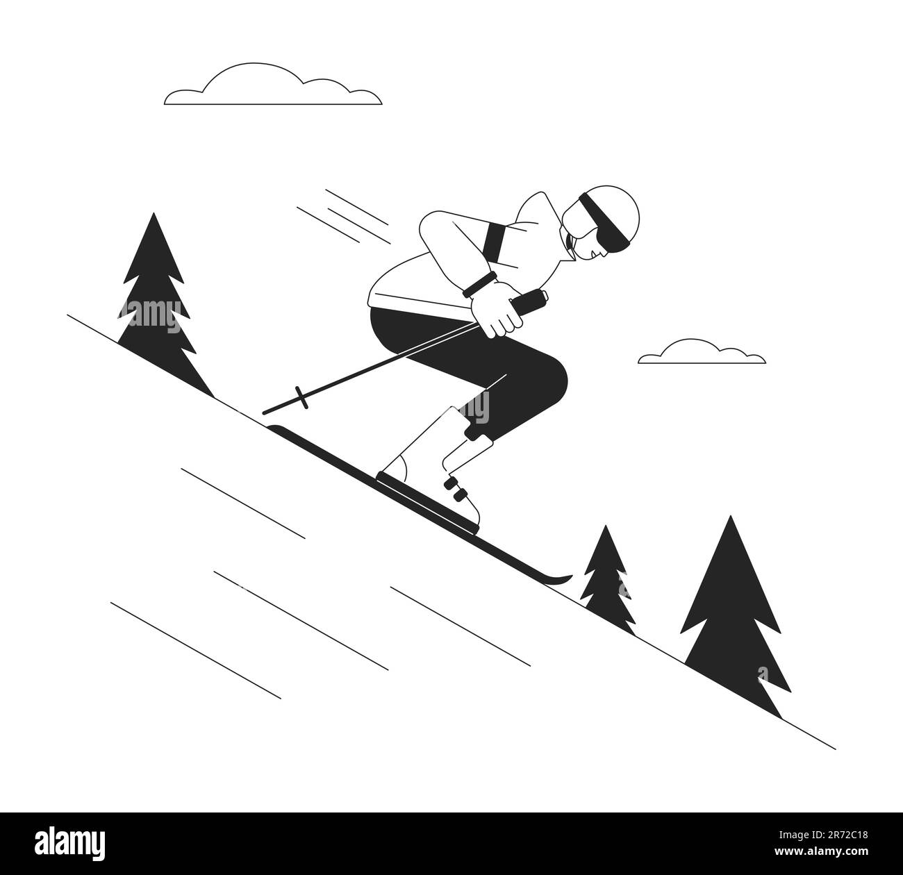 Skiing downhill bw vector spot illustration Stock Vector Image & Art ...