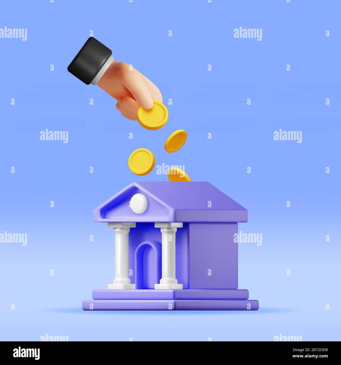 3D Bank Building and Hand with Coin Stock Vector Image & Art - Alamy