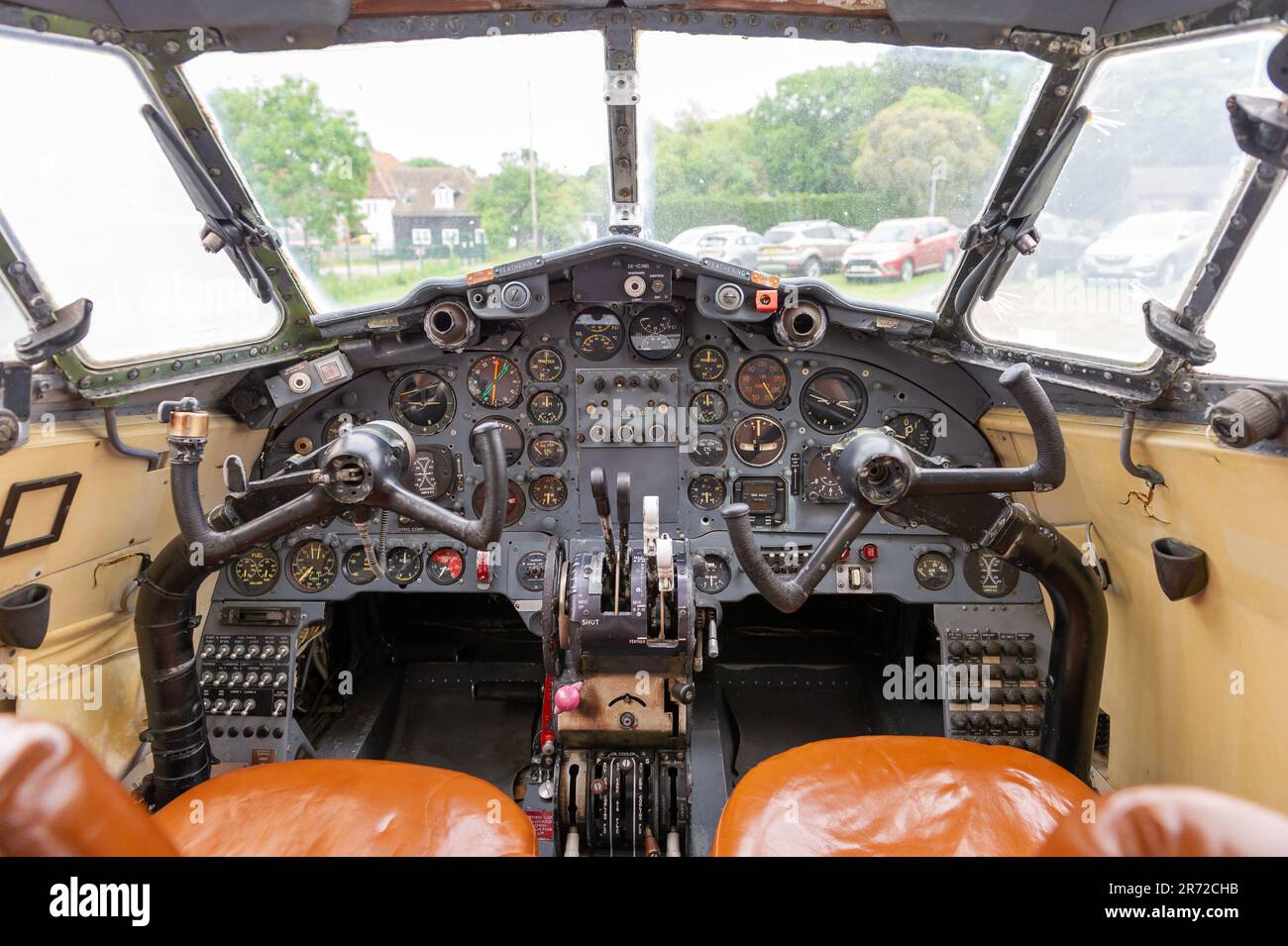 The Cockpit of the De Havilland Dove at the De Havilland Aircraft Museum, Colney, Hertfordshire ...