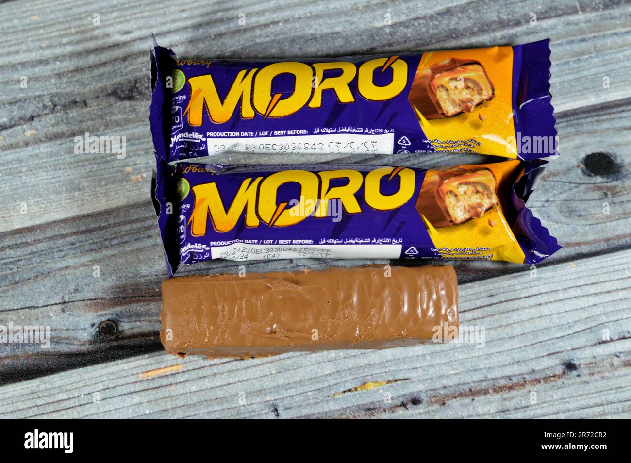 Cairo, Egypt, June 10 2023: Cadbury Moro Chocolate caramel bar, a ...