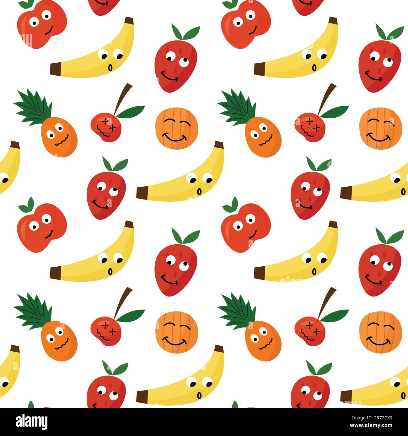 Crazy fruits faces colorful seamless pattern. Cartoon juicy funny ...