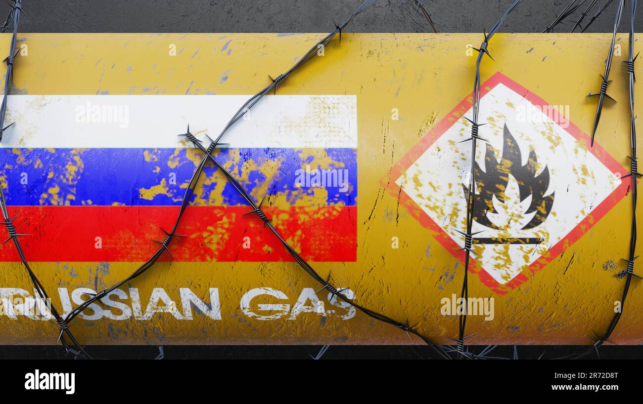Russian gas, Russian gas pipeline to the gas pipe. The flag of Russia ...