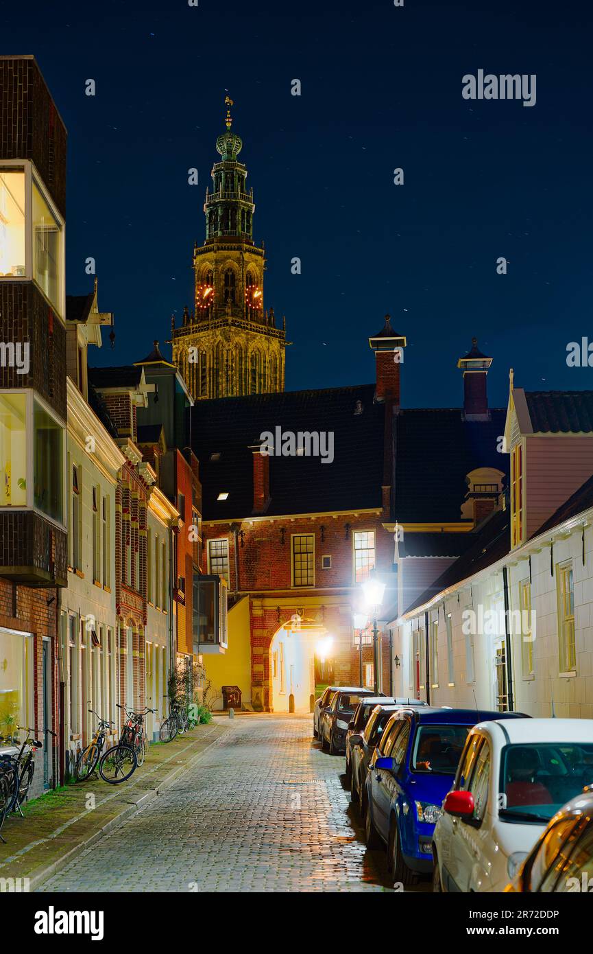 Groningen, Netherlands night Cityscape photographed at night. Groningen during a clear evening ...