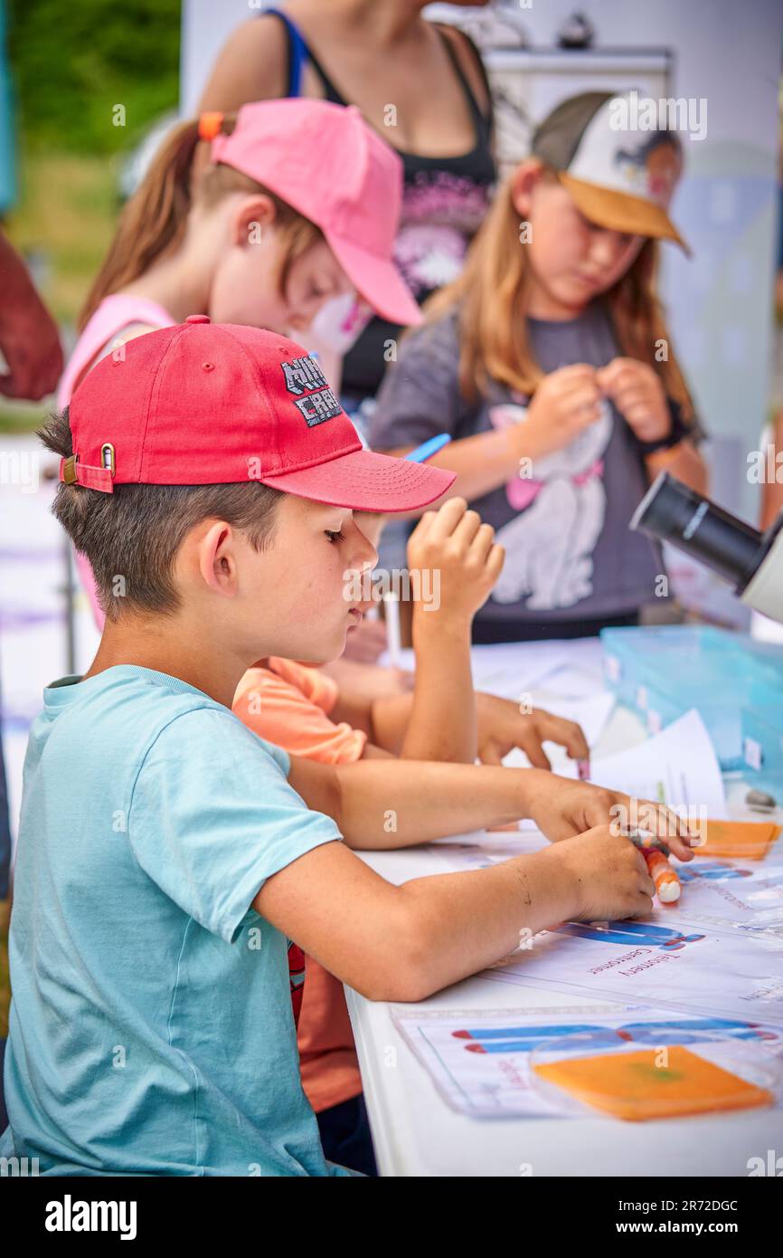 A group of children at an outdoor science fair Stock Photo - Alamy