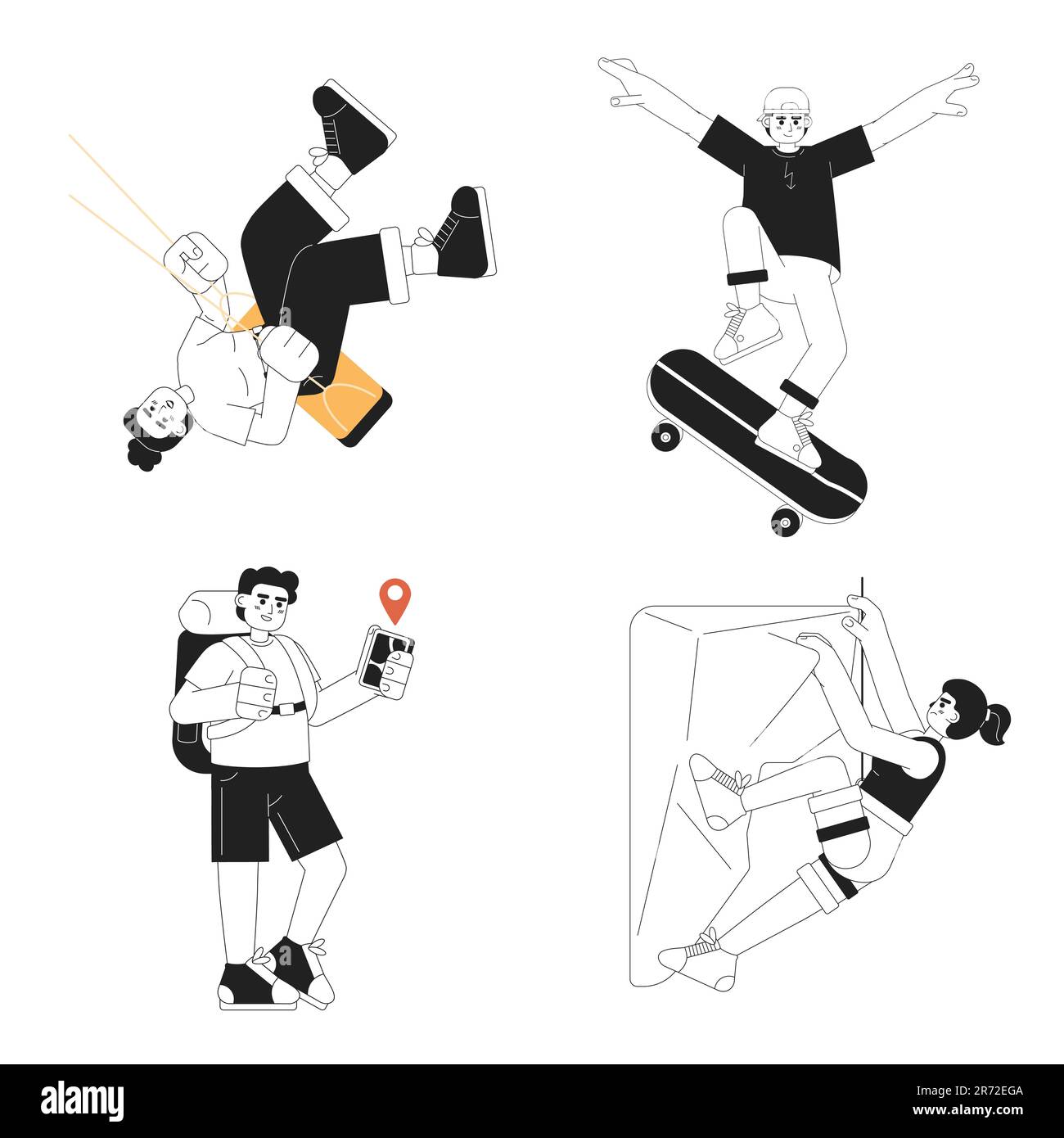 Summer Outdoor Activity Flat Vector Cartoon Outline Characters Set summer-outdoor-activity-flat-vector-cartoon-outline-characters-set